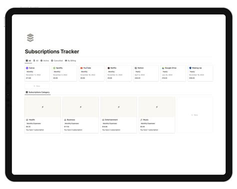 Subscription Tracker Free Notion Template