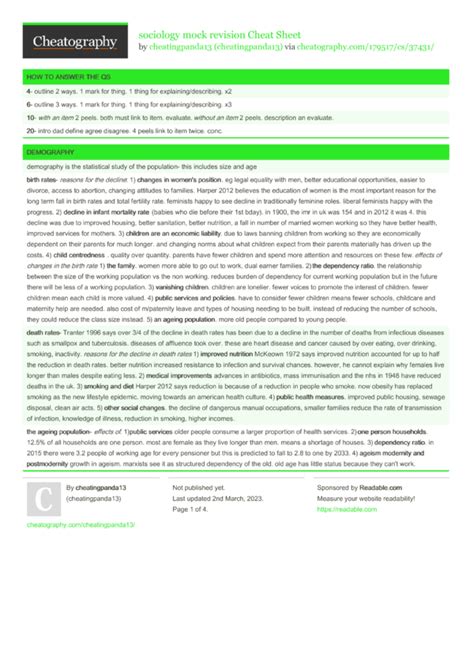Sociology Mock Revision Cheat Sheet By Cheatingpanda13 Download Free From Cheatography