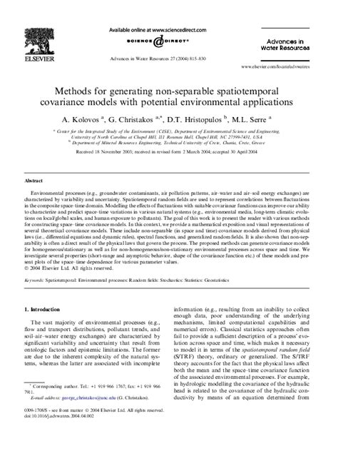 Pdf Methods For Generating Non Separable Spatiotemporal Covariance Models With Potential