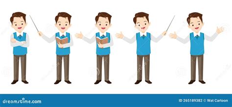 Male Teacher Icons Set Cartoon Vector Teacher Conducting Lesson