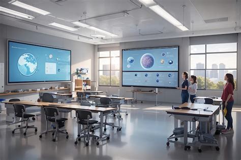 Premium Ai Image The Evolution Of Smartboards Interactive Displays In The Futuristic Classroom