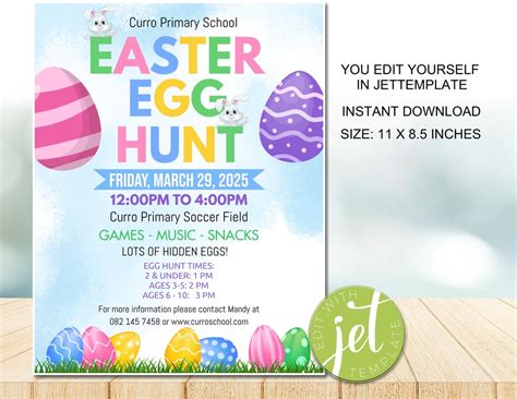 Editable Egg Hunt Flyer Printable Church School Easter Event Template