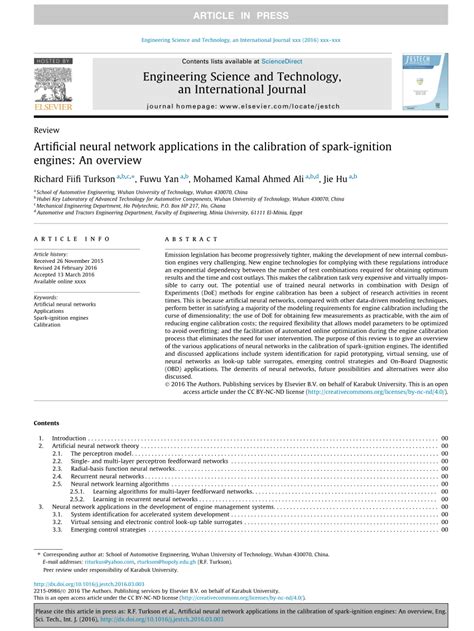 Pdf Artificial Neural Network Applications In The Calibration Of Spark Ignition Engines An