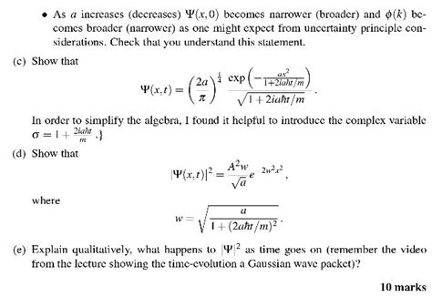Solved The Gaussian Wave Packet In One Dimension At Least Chegg