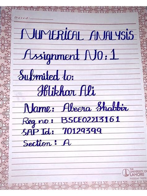 Abeera 70129399 Bsce02213001 Numerical Analysis Assignment 01 Pdf