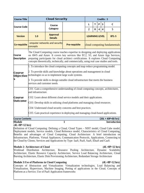 Cloud Security Course Syllabus Pdf Cloud Computing Virtualization
