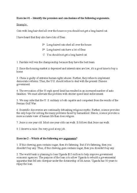 Arguments And Premises Exercises Exercise 1 Identify The Premises