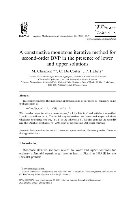 Pdf A Constructive Monotone Iterative Method For Second Order Bvp In