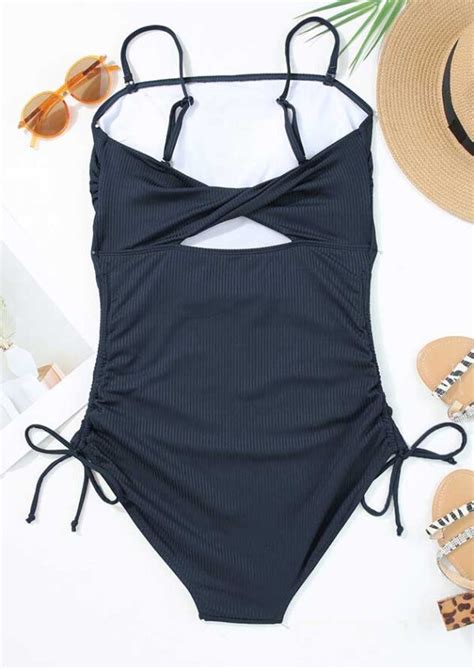 Amelia Ribbed Drawstring One Piece Navy Swimsuit