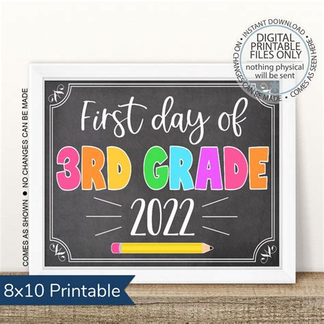 Third Grade Chalkboard Sign 3rd Grade First Day Of Third Grade Sign