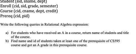 Solved Babe Sid Sname Dept Enroll Cid Sid Grade Chegg Com