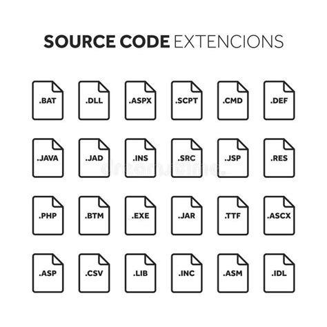 Lineoutline Flat Style Icon Set Source Code Programming File Type Extension Document Format