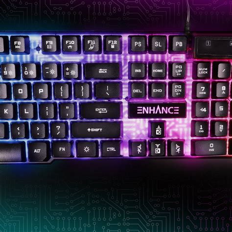Enhance Voltaic 2 Gaming Keyboard Led Backlit Membrane Keyboard With A Clear Circuit Design