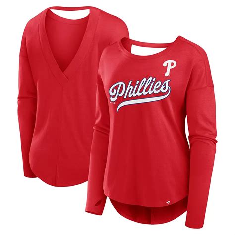 Womens Fanatics Red Philadelphia Phillies Core Boat Neck Long Sleeve T