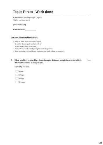 Aqa Gcse Physics Topic Forces Self Assessment Revision Questions [for 2023 Exam Onwards