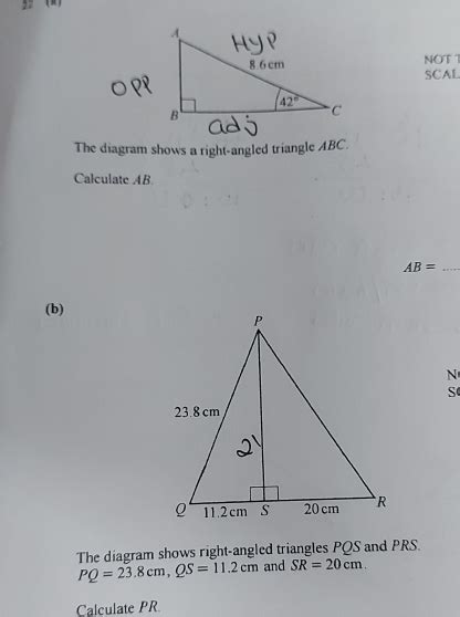solved 22 n not 1 scal the diagram shows a right angled triangle abc