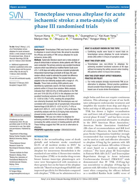 Pdf Tenecteplase Versus Alteplase For Acute Ischaemic Stroke A Meta Analysis Of Phase Iii