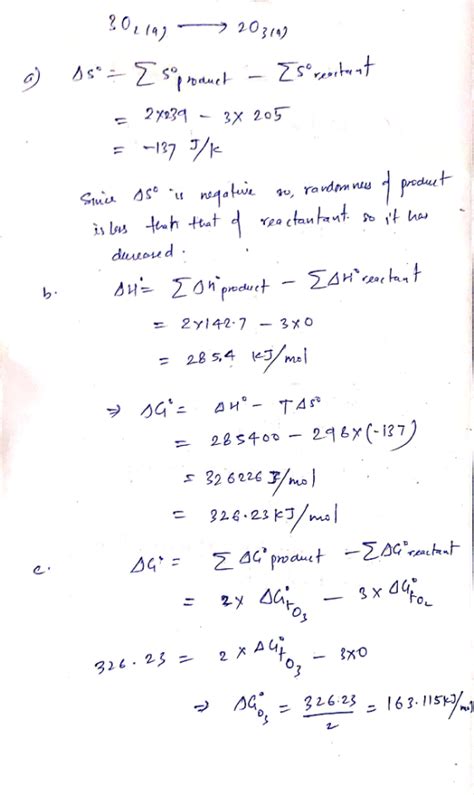 1 thermodynamic data at 298 k so j k ahof kj mol 205 0 o2 g 239