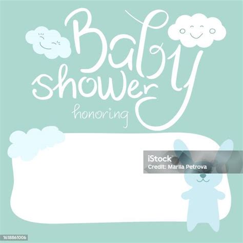 베이비 샤워 초대장 엄마를 공경합니다 귀여운 작은 토끼와 구름 0명에 대한 스톡 벡터 아트 및 기타 이미지 0명 감사합니다 구름 Istock