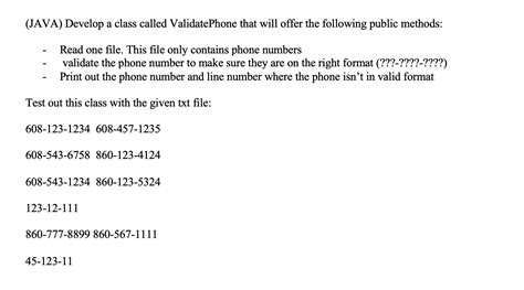 Solved Txt File Name Is Numbers Txt The Phone Format Should Chegg Com