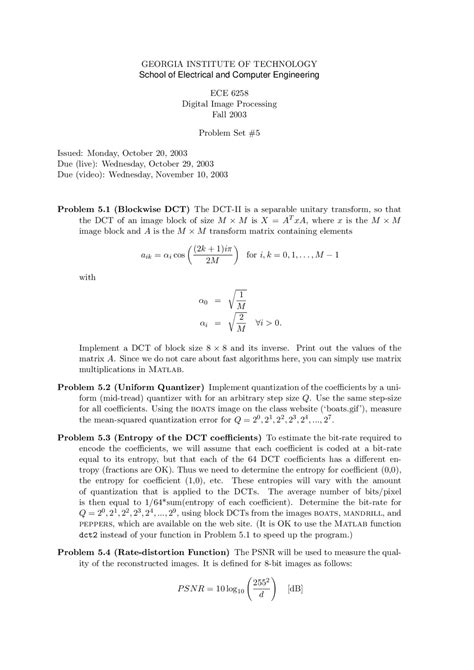digital image processing problem set 5 2003 ece 6258 docsity