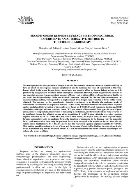 Pdf Second Order Response Surface Method Factorial Experiments An Alternative Method In The