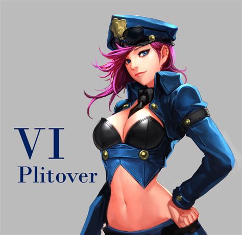 Rule 34 Breasts League Of Legends Officer Officer Vi Pink Hair Police