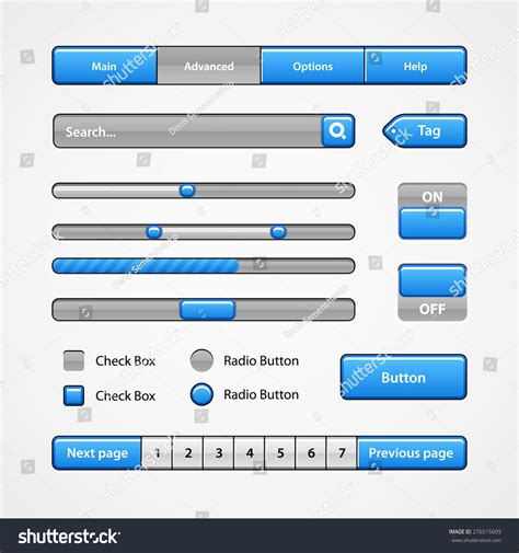 Clean Blue Light User Interface Controls Web Royalty Free Stock Vector Avopix Com