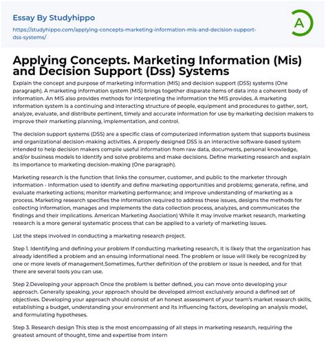 applying concepts marketing information mis and decision support dss systems essay example