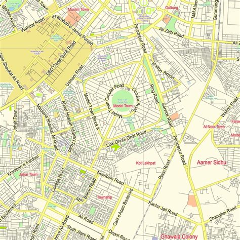 Lahore Pakistan Printable Editable Layered Pdf Vector Map Maps In
