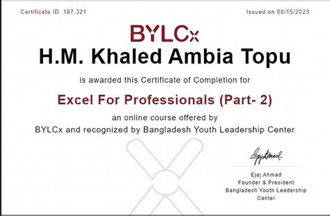 H M Khaled Ambia Topu On Linkedin Successfully Completed The Excel For Professionals Part 2