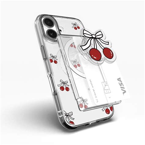 168cm케이스 맥세이프 올인포켓 리본 체리 아이폰 카드지갑 케이스 마그네틱 자석 스마트 아크릴 플라톡 핸드폰그립 톡홀더 디자인 커플 우정 투명 휴대폰 거치대 친구