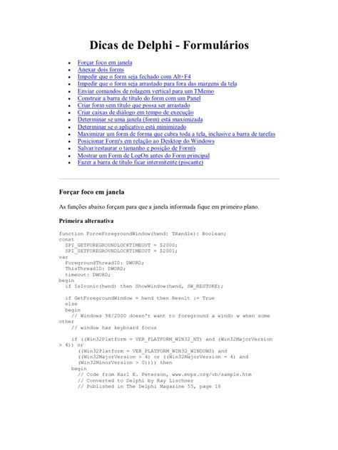 Dicas De Delphi Pdf Janela Informática Software De Sistema
