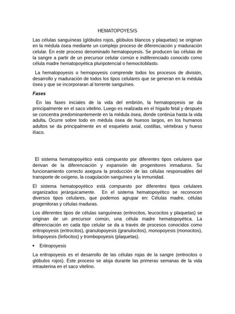 Hematopoyesis Pdf Hematopoyesis Sangre