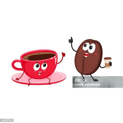 재미 있는 커피 콩 및 에스프레소 컵 문자 보여주는 최대 엄지손가락 가득 찬에 대한 스톡 벡터 아트 및 기타 이미지 가득 찬