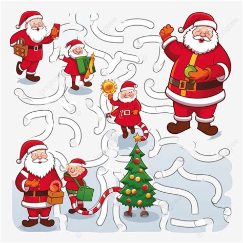 선물과 소년 만화 산타 클로스와 미로 게임 미로 미로 게임 미로 퍼즐 Png 일러스트 및 이미지 에 대한 무료 다운로드 Pngtree