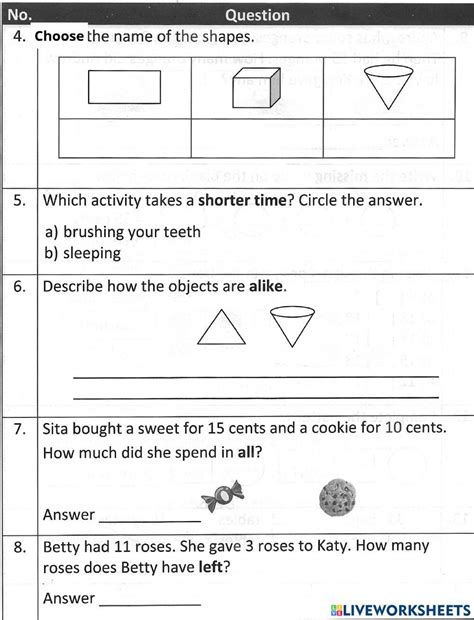 Math Assessment Online Exercise Live Worksheets