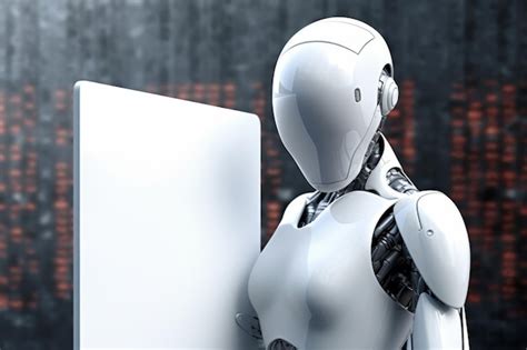 Premium Photo | A robot with a laptop in front of it