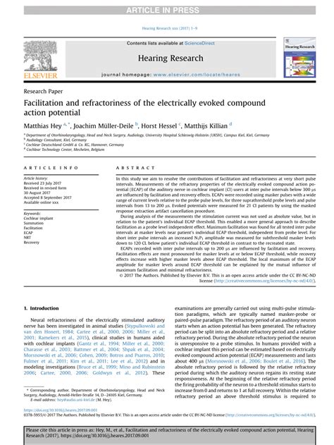 Pdf Facilitation And Refractoriness Of The Electrically Evoked Compound Action Potential