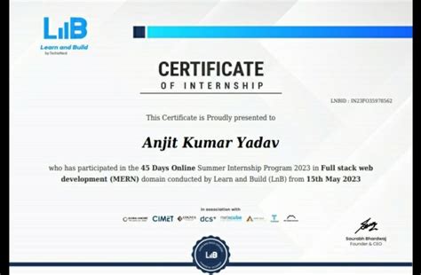 Anjit Kumar Yadav On Linkedin Learnandbuild Fullstackdevelopment Mern Summerinternship2023