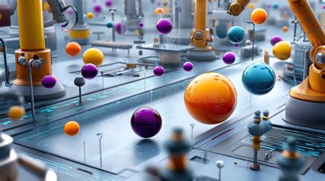 Robotic Arms Interact With Floating Data Spheres In A Futuristic Ai Laboratory Environment