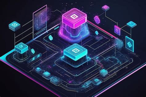 abstract blockchain technology concept isometric digital blocks