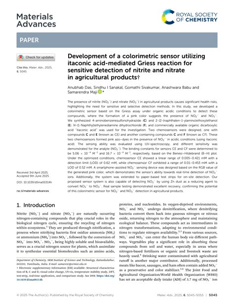 Pdf Development Of A Colorimetric Sensor Utilizing Itaconic Acid Mediated Griess Reaction For