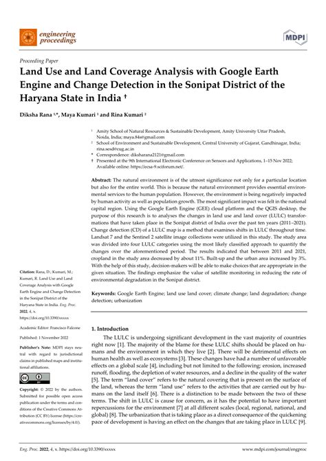 PDF Land Use And Land Coverage Analysis With Google Earth Engine And Change Detection In The