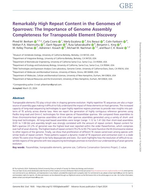 Pdf Remarkably High Repeat Content In The Genomes Of Sparrows The