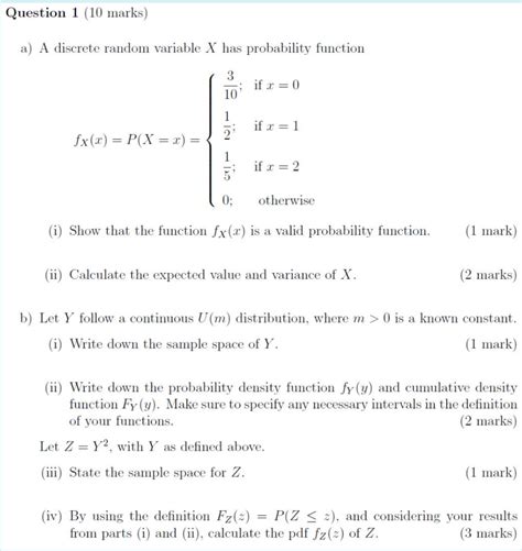 solved question 1 10 marks a a discrete random variable x