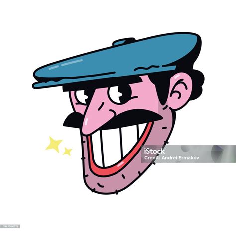 콧수염을 기른 백인 남자의 그림입니다 벡터 모자를 쓴 밈 캐릭터 만화 또는 회사의 영웅 마스코트 티셔츠 디자인 사진 개인 장식품에 대한 스톡 벡터 아트 및 기타 이미지