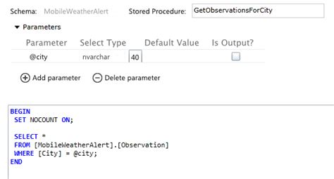 Sql Server Invoking A Stored Procedure From Azure Mobile Services