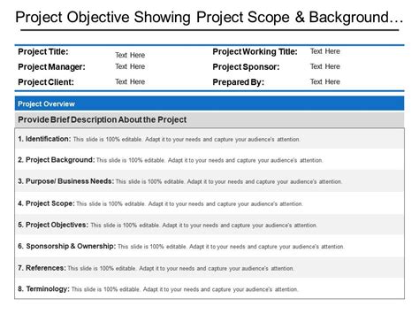 Project Objective Showing Project Scope And Background With Project