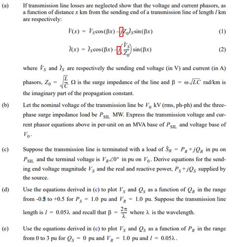 Solved A If Transmission Line Losses Are Neglected Show